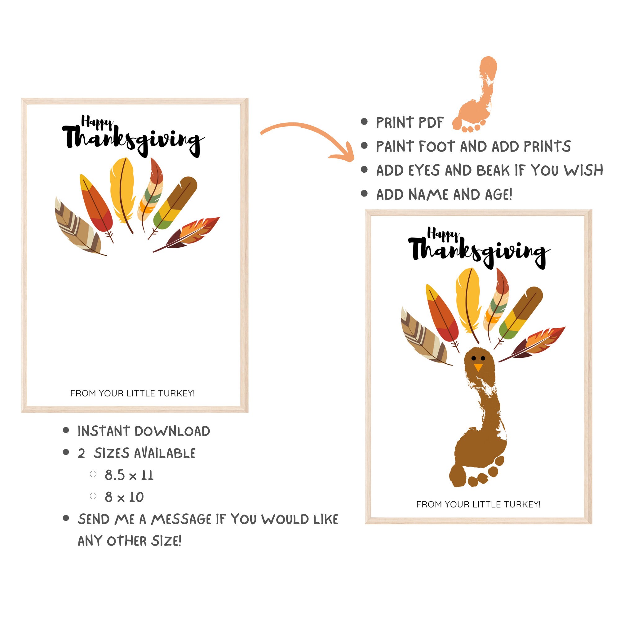 Turkey Footprint Art: Thanksgiving Handprint Craft (digital Download ...