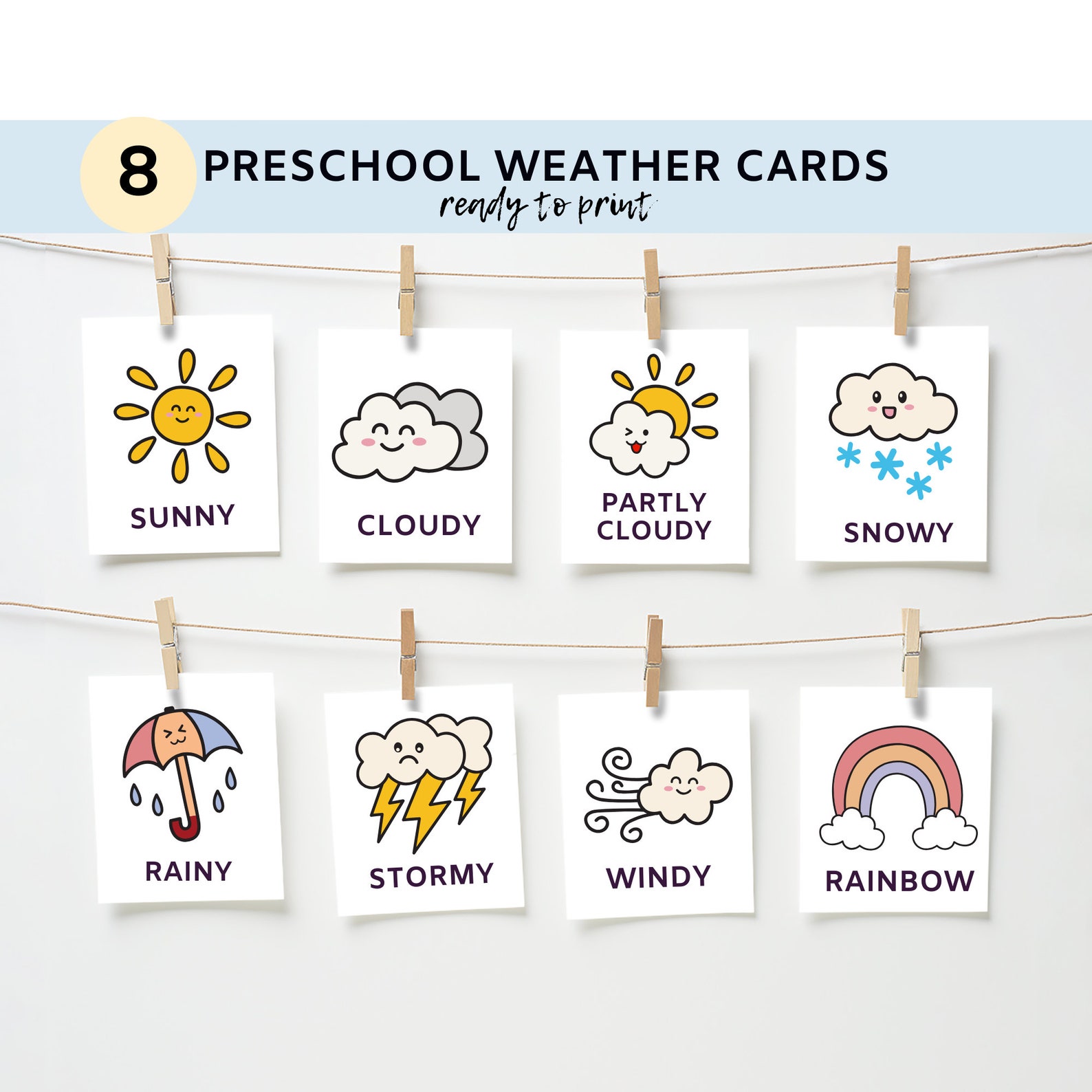 Preschool Weather Flashcards: Montessori Educational Cards (instant ...