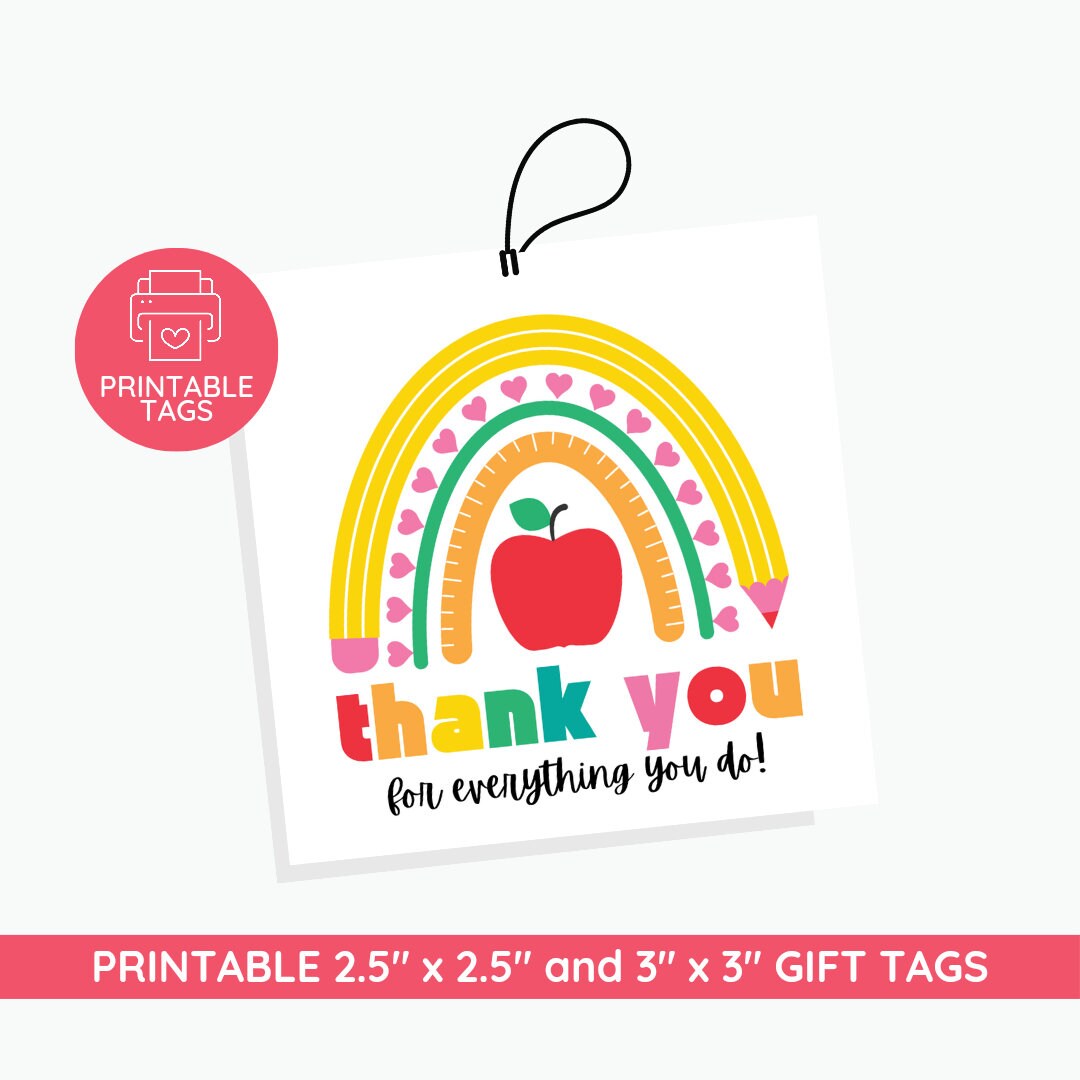 Teacher Appreciation Gift Tags: Printable Thank You Tags (PDF) - Etsy