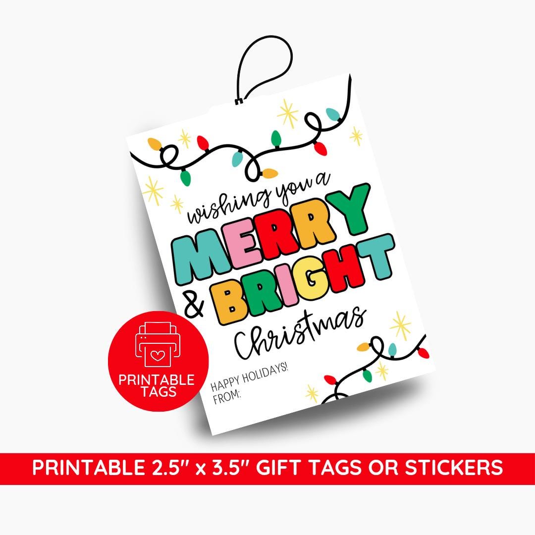 Merry & Bright Christmas Gift Tag, Teacher Holiday Favor (PDF Pattern ...