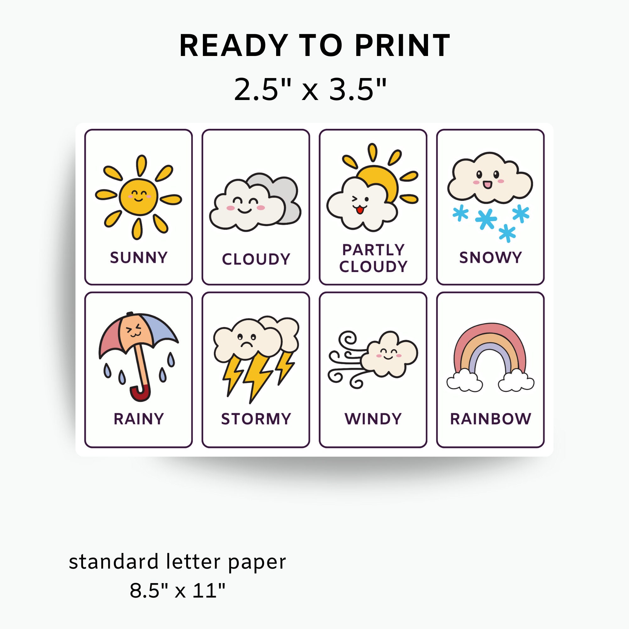 8 Weather Cards Preschool Weather Chart Montessori Flashcards ...
