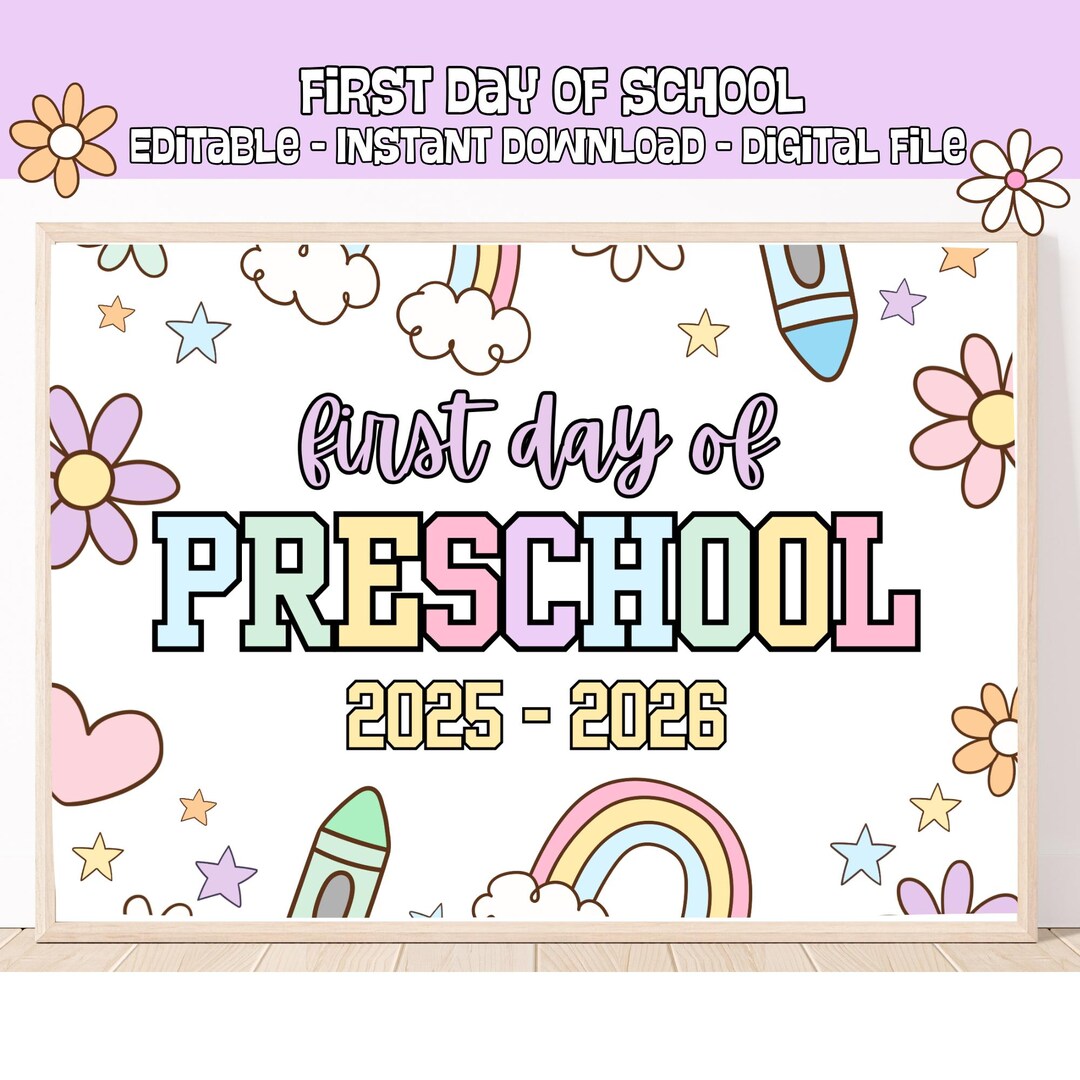 Personalized First Day of Preschool Sign: Printable Photo Prop (PDF ...