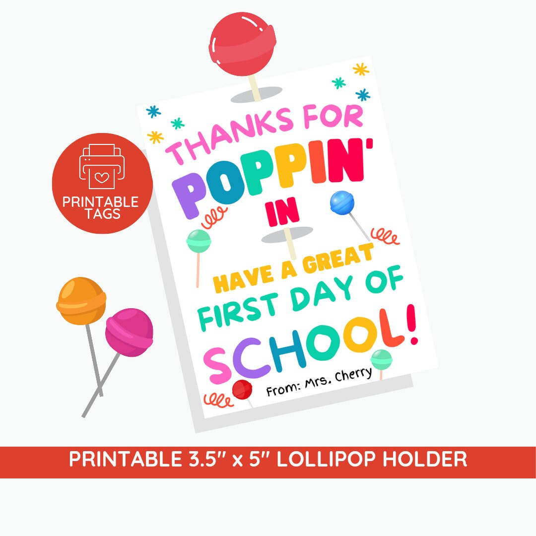 Back to School Lollipop Tag, First Day of School Gift, Thanks for ...