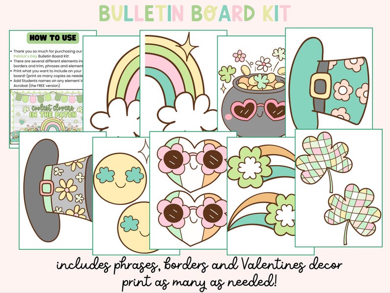 St. Patrick's Day Bulletin Board Kit: Groovy Classroom Decor (digital ...