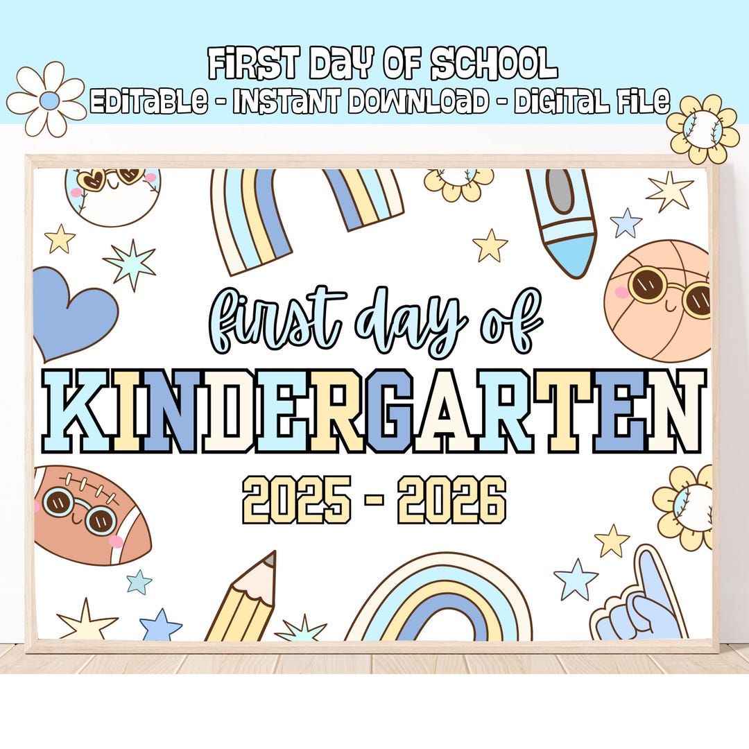 First Day of Kindergarten Signs, Chalkboard Sign, Personalized Back to ...