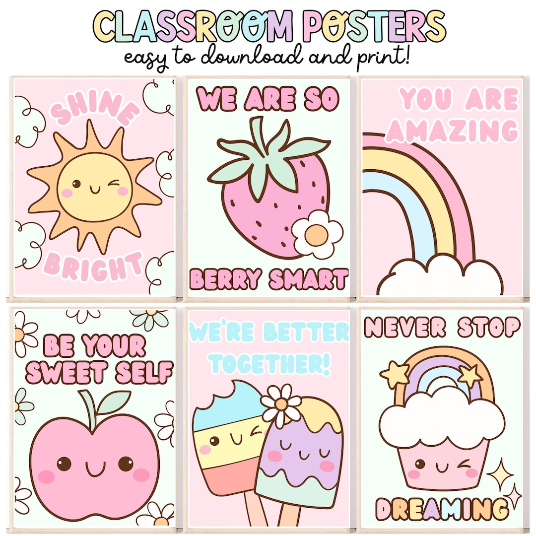 Retro Classroom Posters: Motivational Decor, Printable Wall Art ...