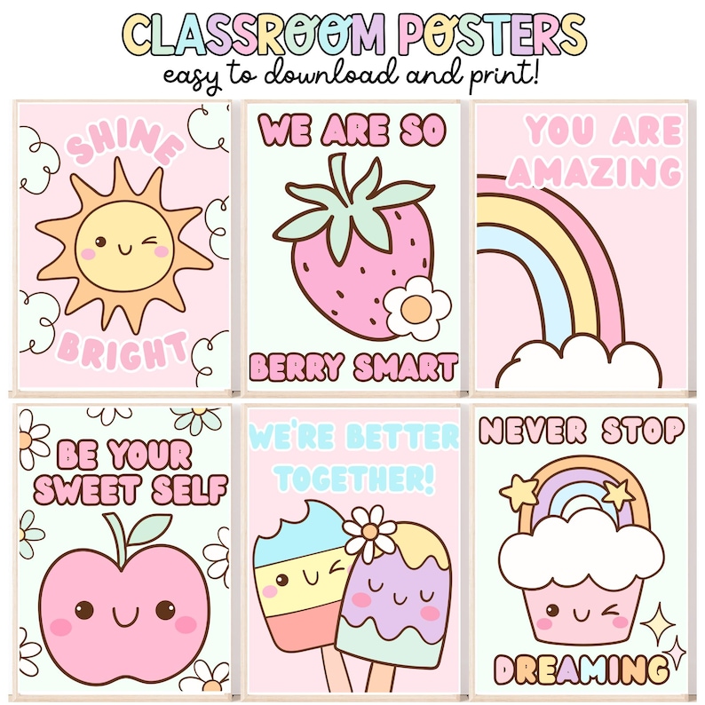 Retro Classroom Posters: Motivational Decor, Printable Wall Art ...