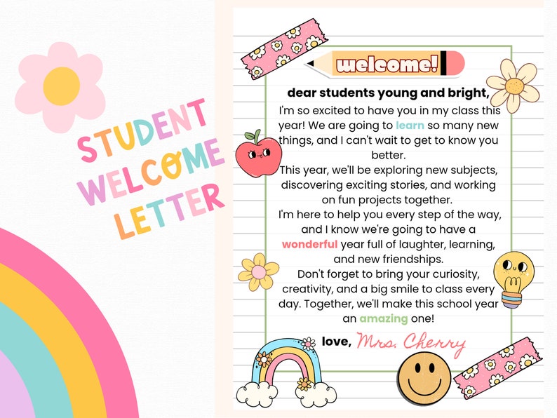 Back to School Welcome Letter: Teacher to Student Gift (PDF) - Etsy