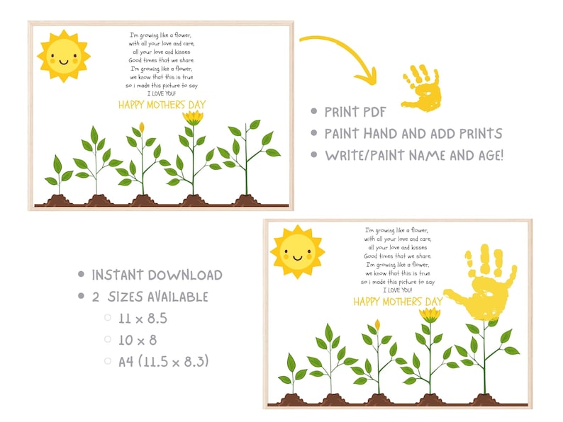 Flower Handprint Art: Mother's Day Craft Activity (digital Download) - Etsy