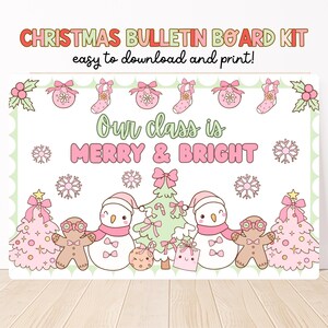 Pink Christmas Bulletin Board Kit: Merry & Bright Classroom Decor ...