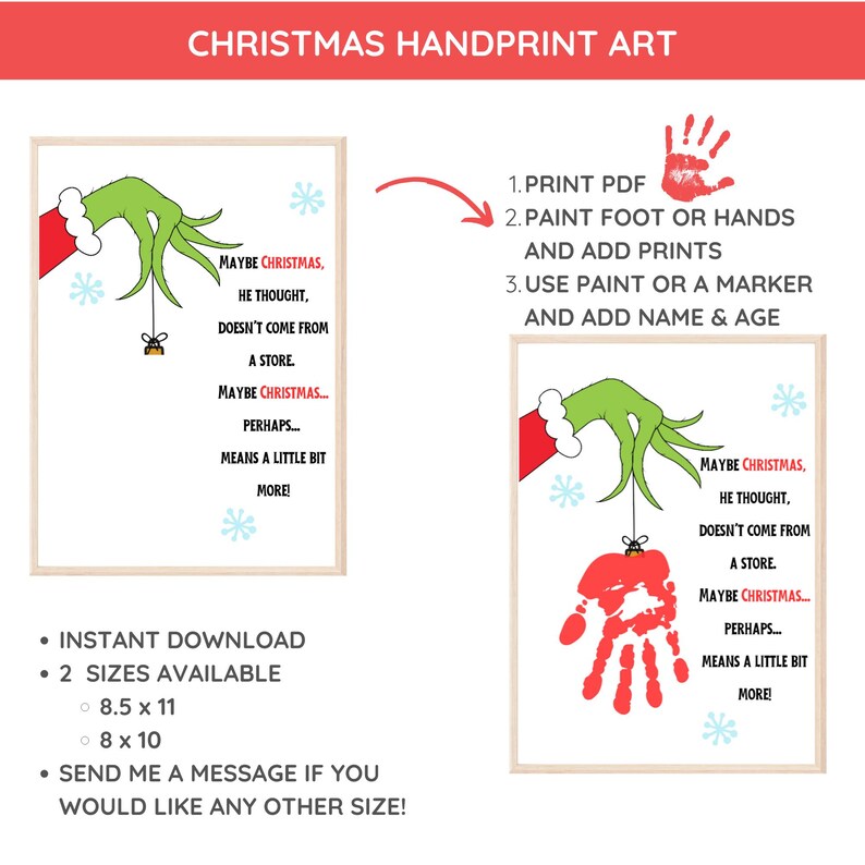 Grinch Christmas Handprint Poem Art: Keepsake Printable (digital ...
