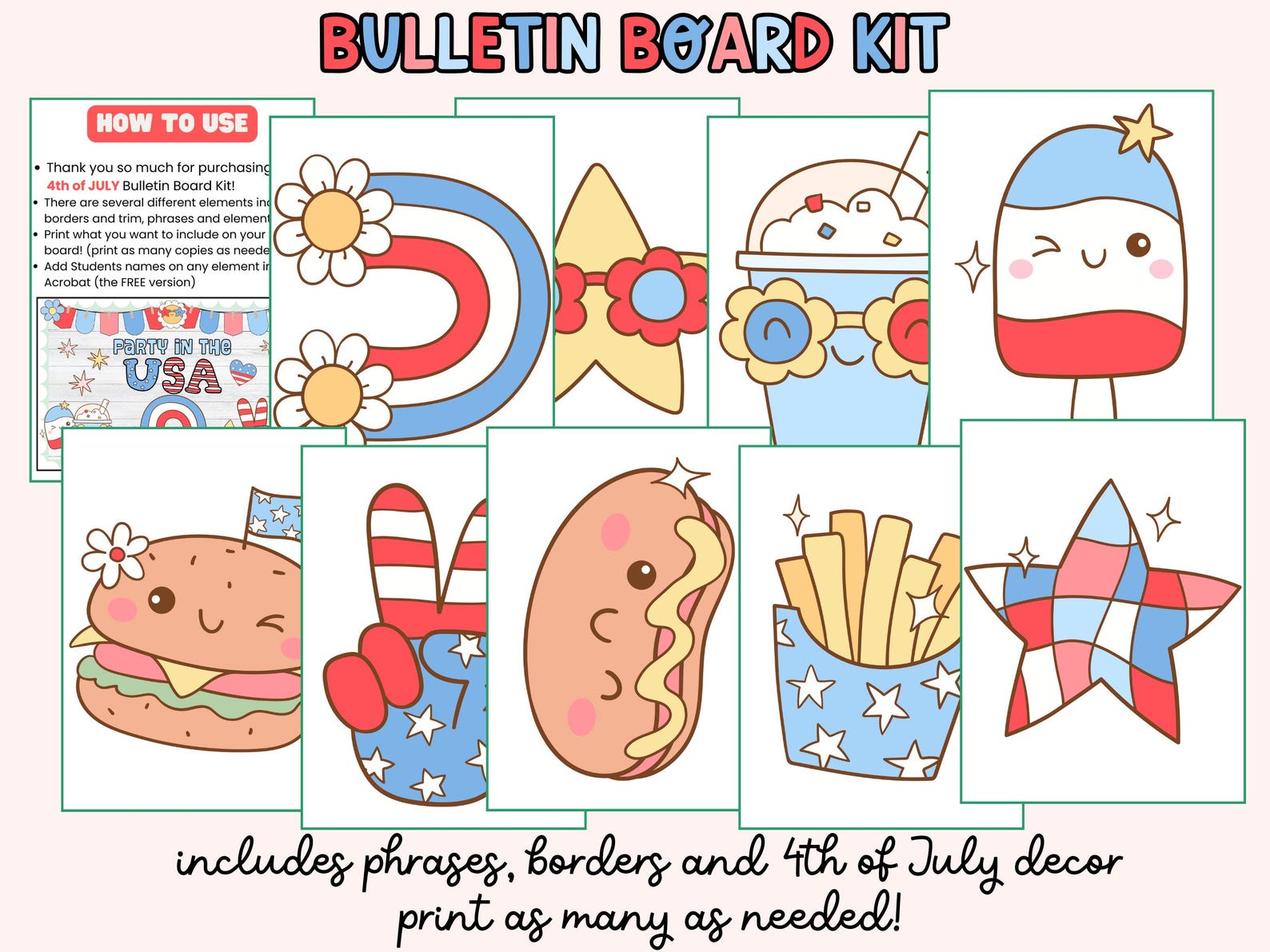 4th of July Bulletin Board Kit: Patriotic Classroom Decor (printable ...