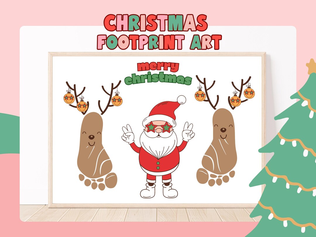 Groovy Christmas Handprint Art, Reindeer Footprint Art, Christmas ...