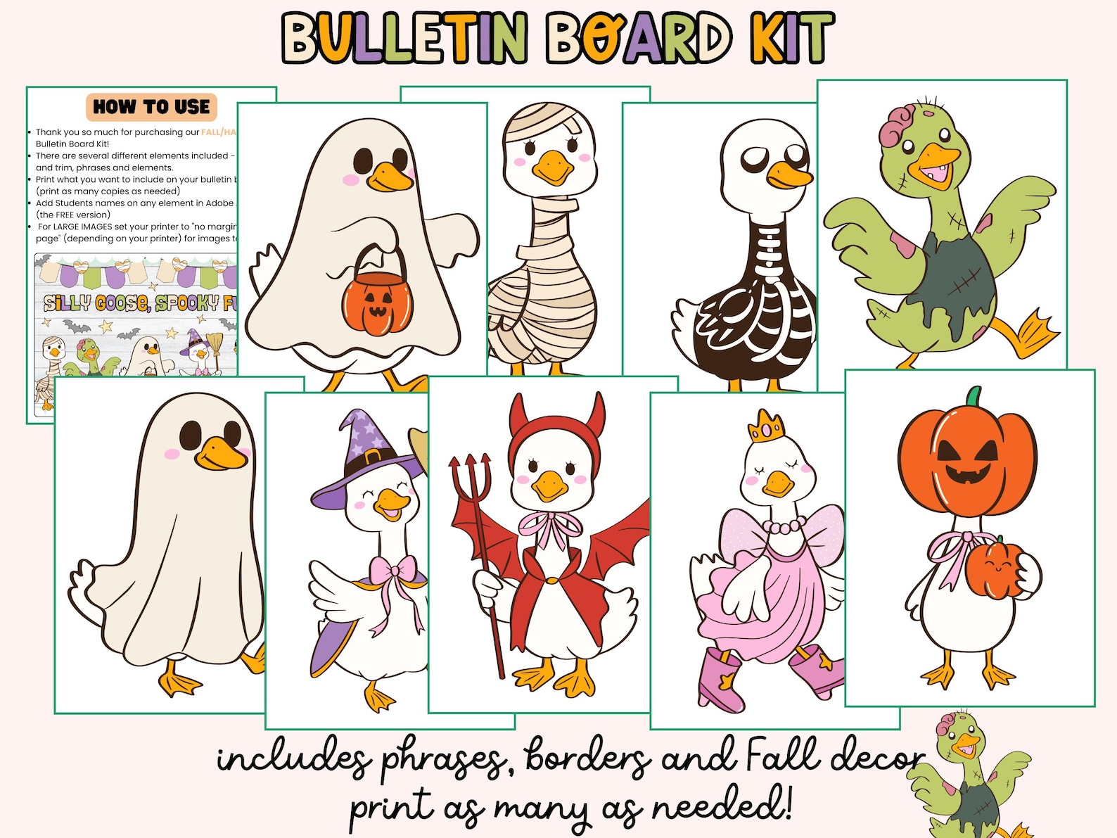 Silly Goose Halloween Bulletin Board Decor: Printable Classroom Kit ...