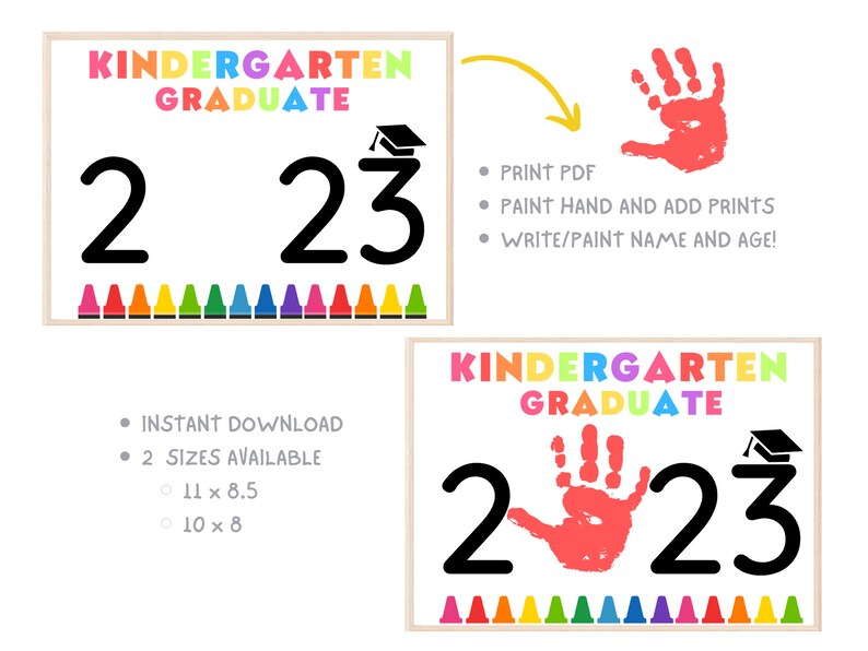Kindergarten Handprint Last Day of School Last Day of Kindergarten Sign ...