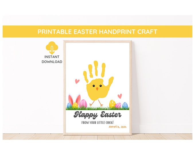 Easter HANDPRINT ART Printable Hoppy Easter Bunny Handprint Crafts Kids ...