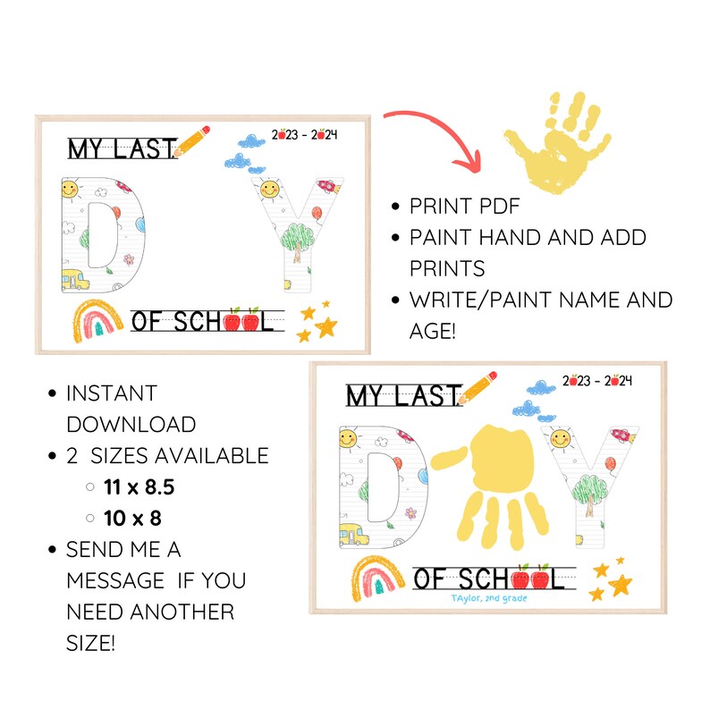 Last Day of School Handprint Craft Preschool Graduation Memory Keepsake ...