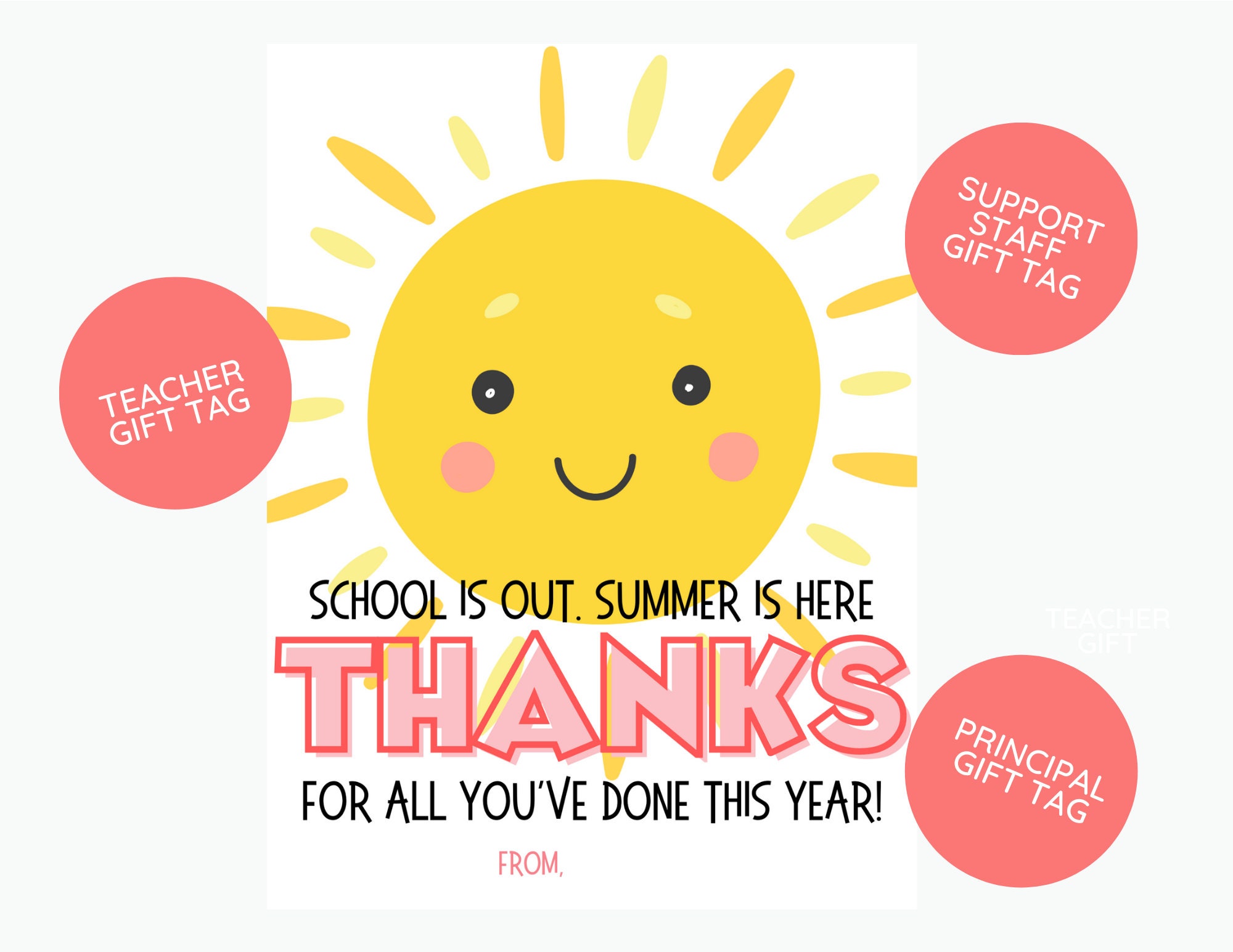Summer Gift Tag for Teacher Teacher Favor Tag Printable Thank You end ...