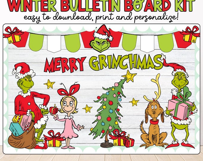 Grinch Christmas Bulletin Board Kit: Editable Classroom Decor (digital ...