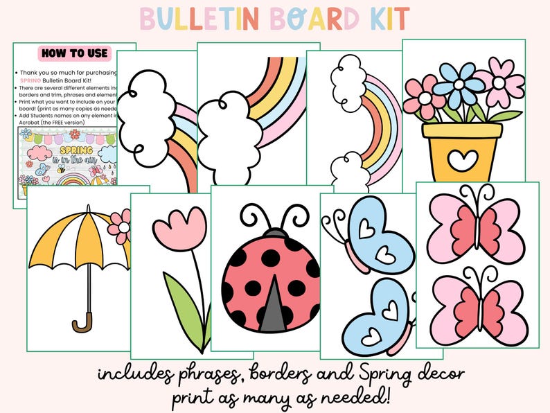 Spring Classroom Bulletin Board Kit: Printable Decor (digital Download ...