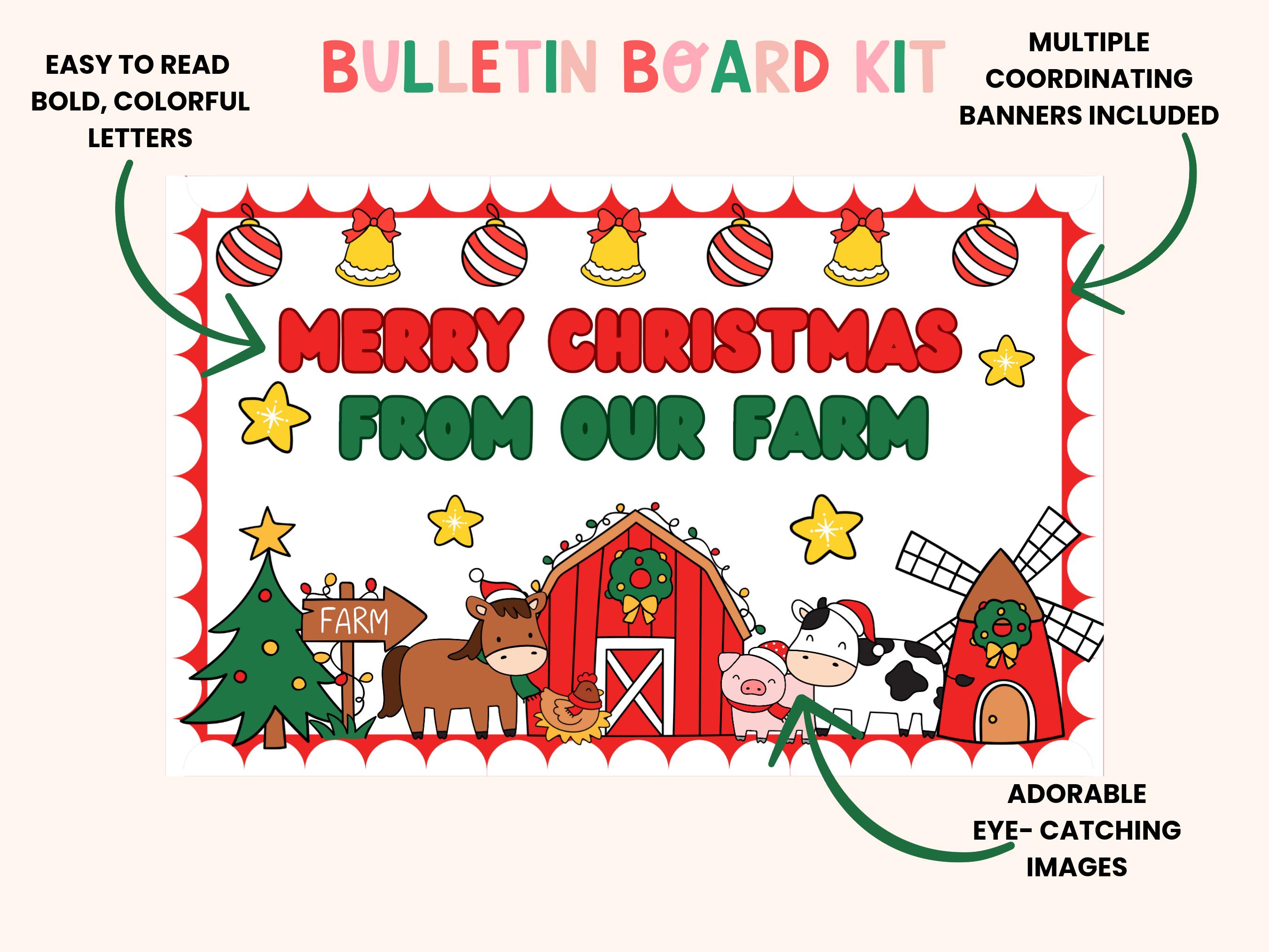 Farm Christmas Bulletin Board Kit: Holiday Classroom Decor (digital ...