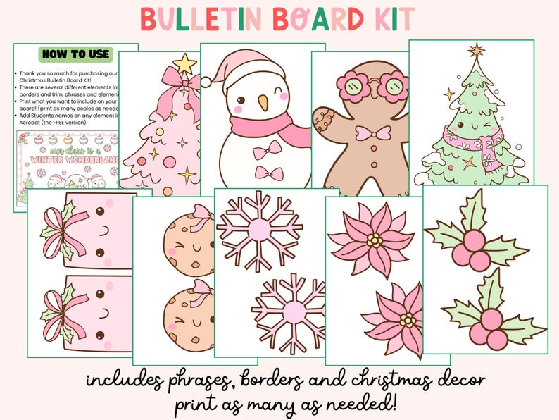 Pink Christmas Bulletin Board Kit: Merry & Bright Classroom Decor ...