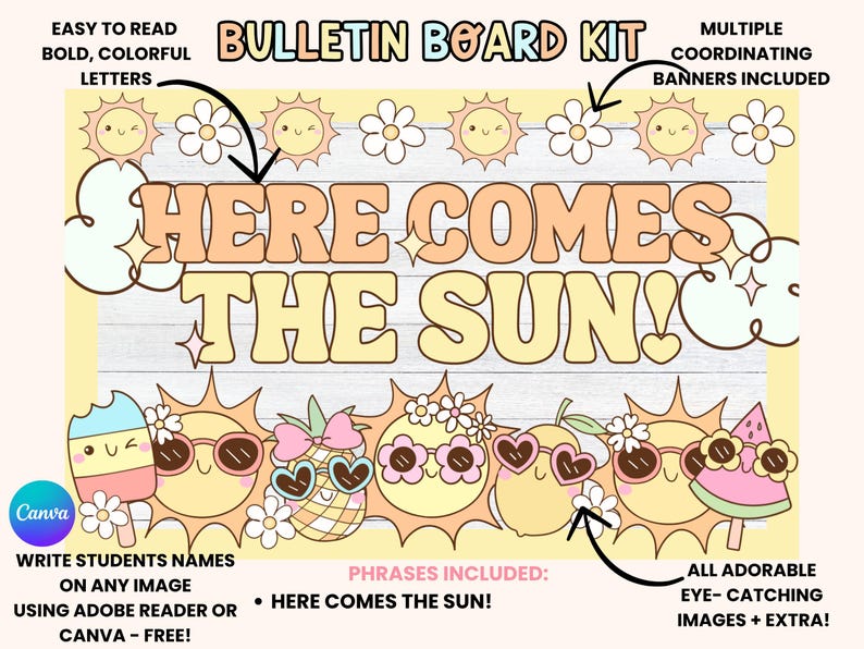 Here Comes the Sun Bulletin Board Kit: Summer Class Decor (digital ...