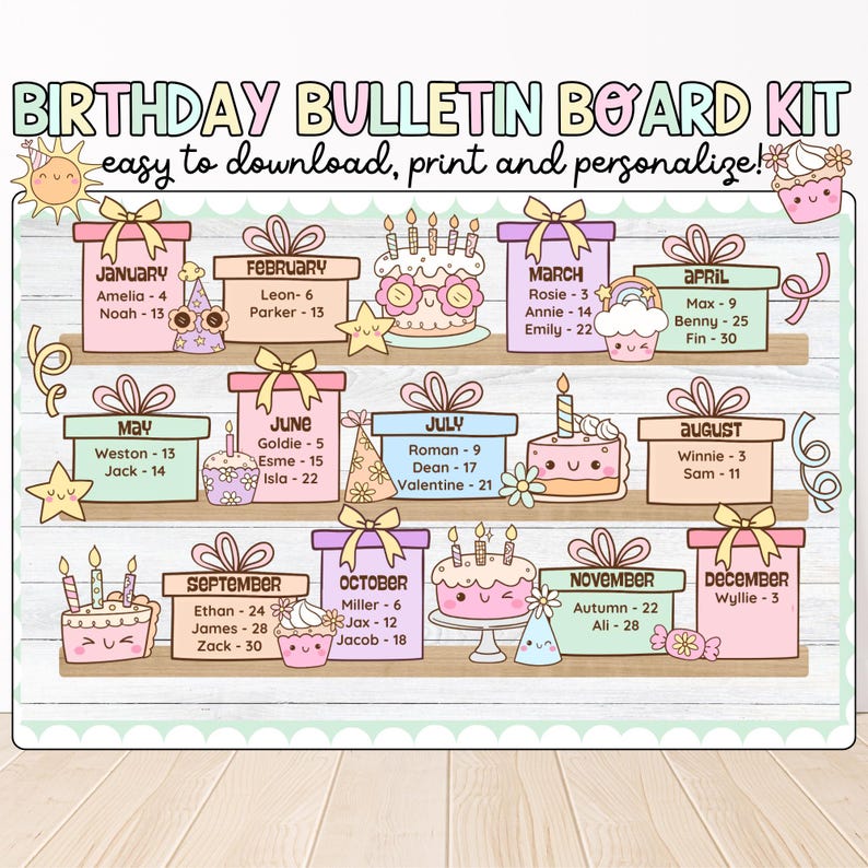 Bookshelf Birthday Bulletin Board Kit: Printable Classroom Decor ...