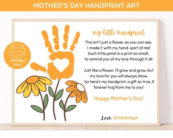 Mother’s Day Handprint Craft, Printable Flower Poem Art for Kids, DIY ...