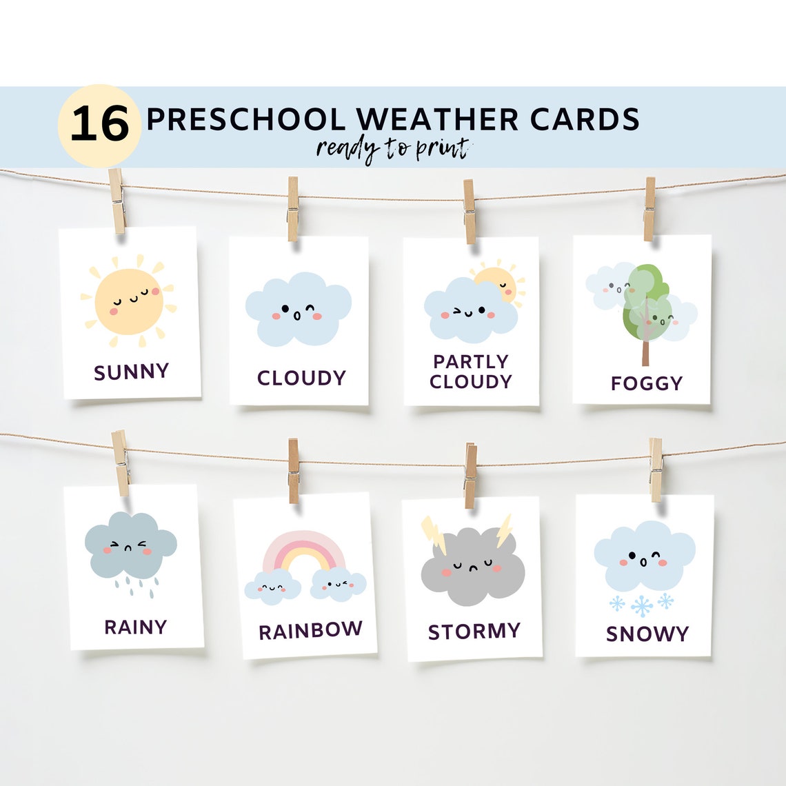 16 Weather Cards Preschool Weather Chart Montessori Flashcards ...