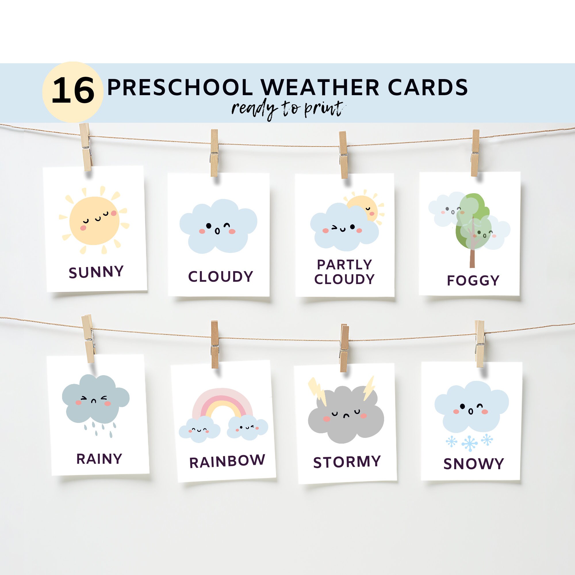 16 Weather Cards Preschool Weather Chart Montessori Flashcards ...