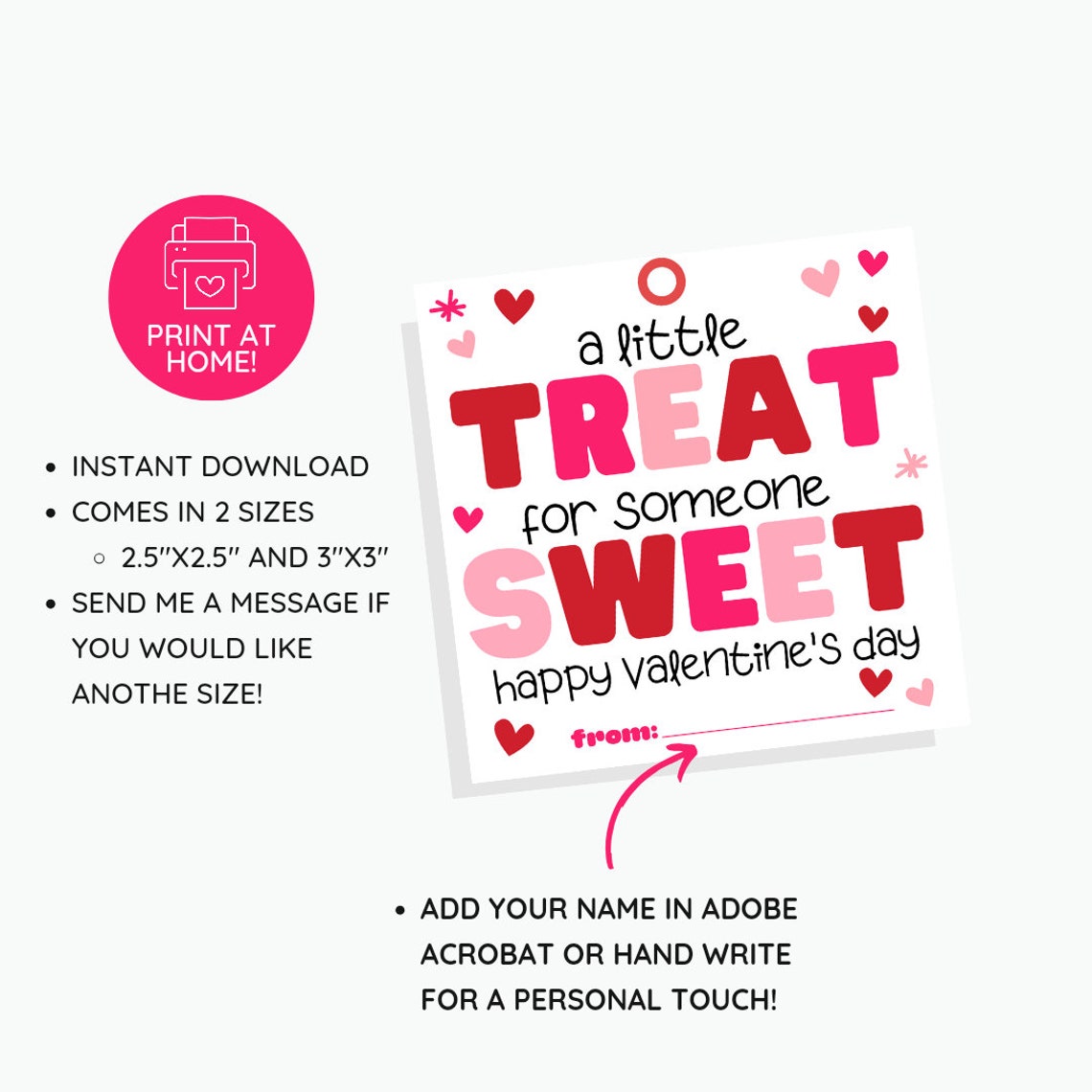 Printable Valentine Treat Tag Classroom Favor Tag Valentine Gift Tag ...