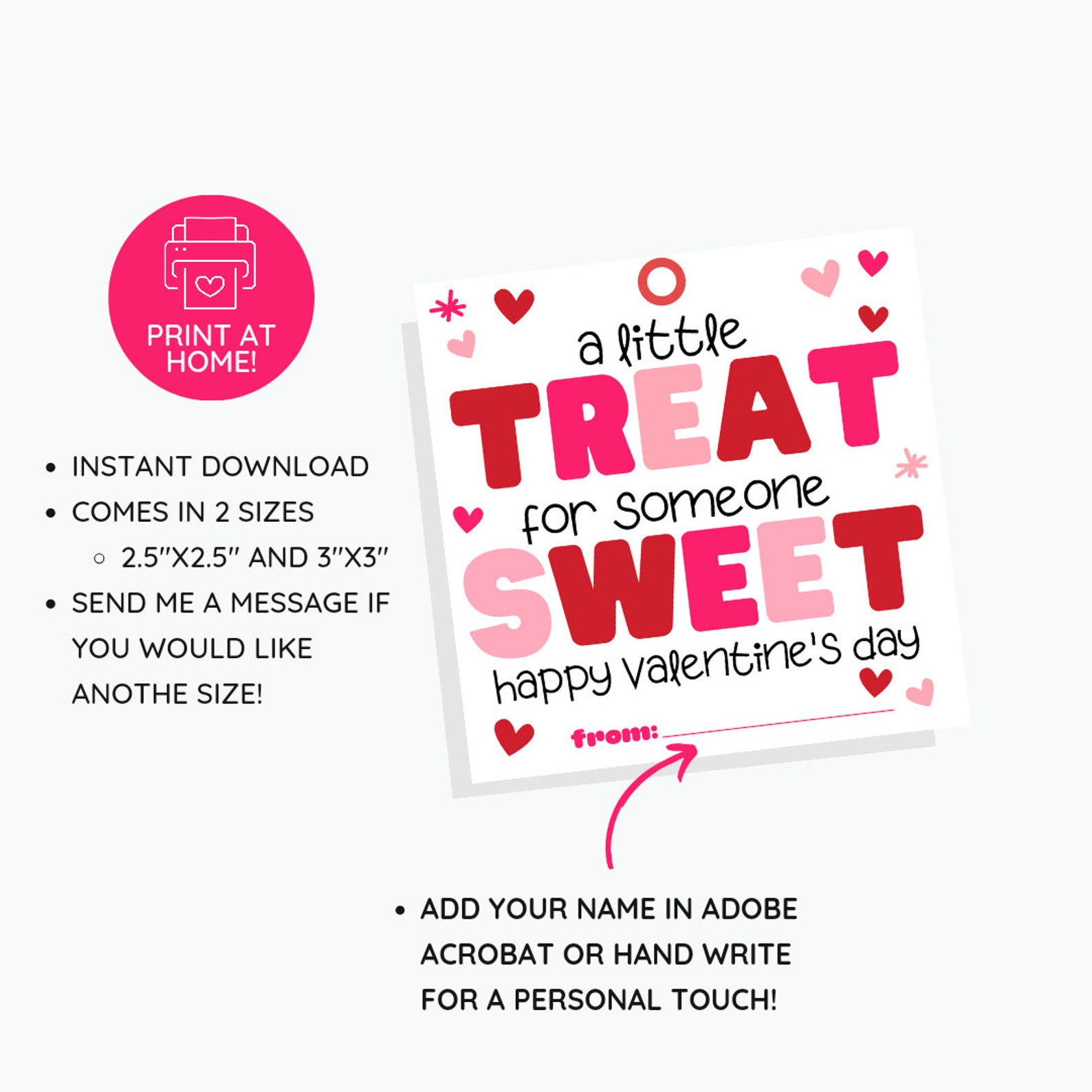 Printable Valentine Treat Tag Classroom Favor Tag Valentine Gift Tag ...