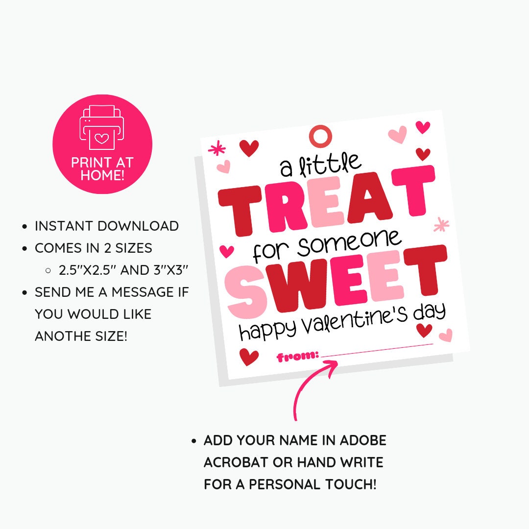 Printable Valentine Treat Tag Classroom Favor Tag Valentine Gift Tag ...