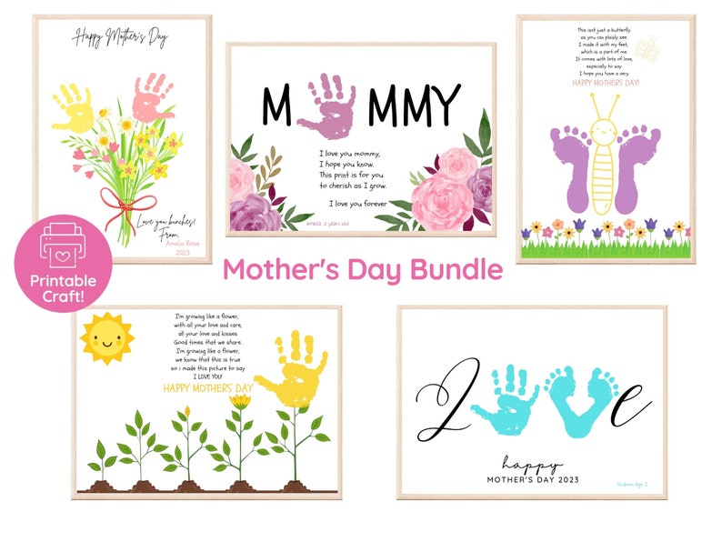 Mothers Day Handprint Art Bundle Kids Baby Footprint Art - Etsy