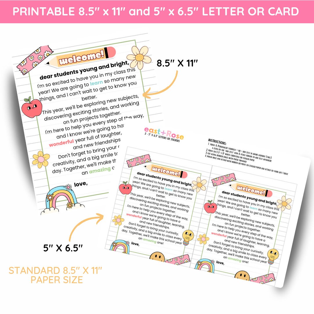 Welcome Letter From Teacher: First Day of School Gift (PDF) - Etsy