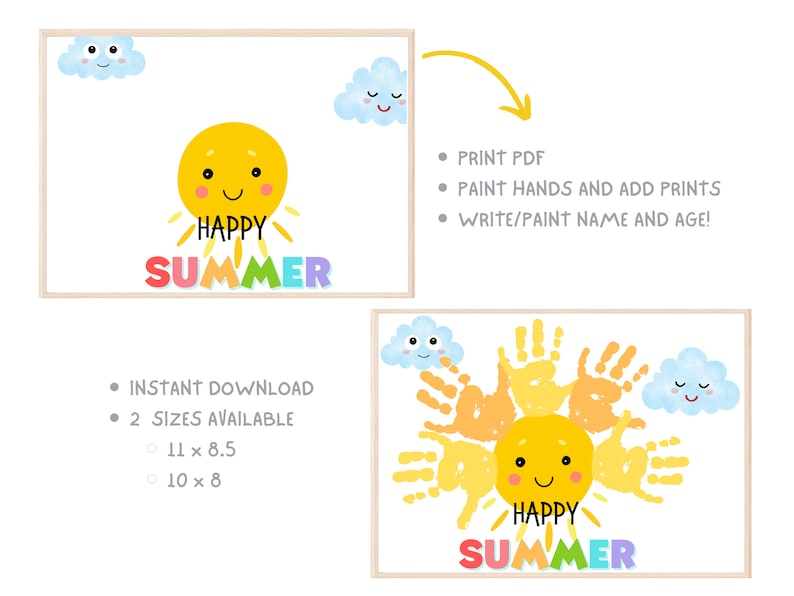 Sun Handprint Art: Summer Craft Project (PDF) - Etsy