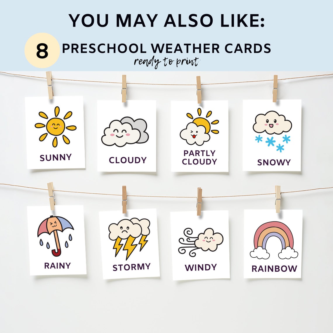 Preschool Weather Flashcards: Montessori Educational Cards (instant ...