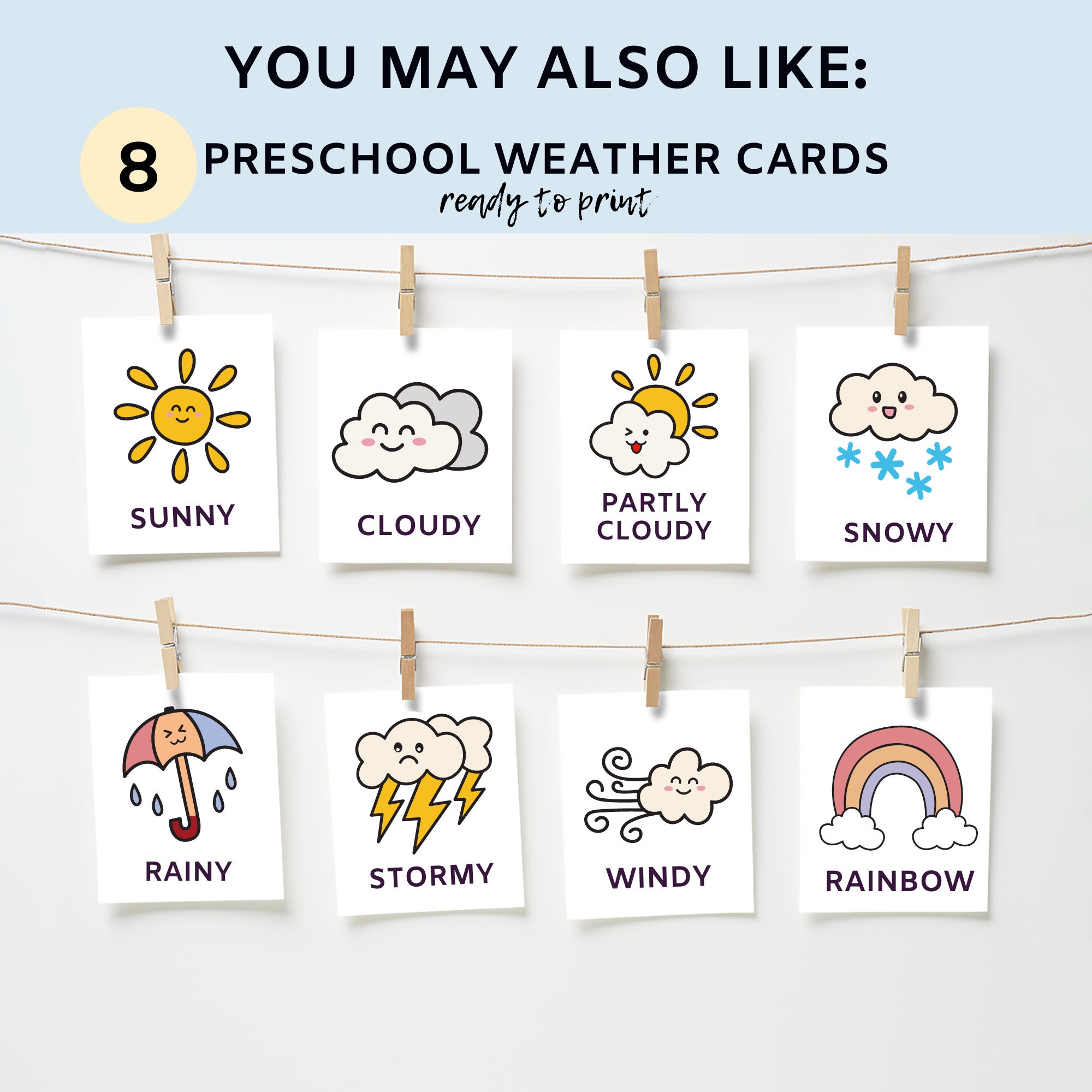 16 Weather Cards Preschool Weather Chart Montessori Flashcards ...