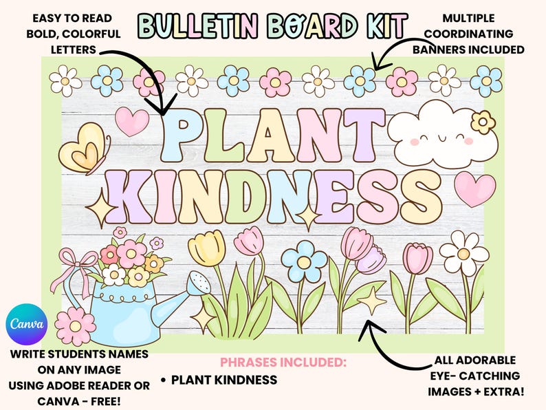 Plant Kindness Bulletin Board: Printable Decor for Spring Classroom and ...