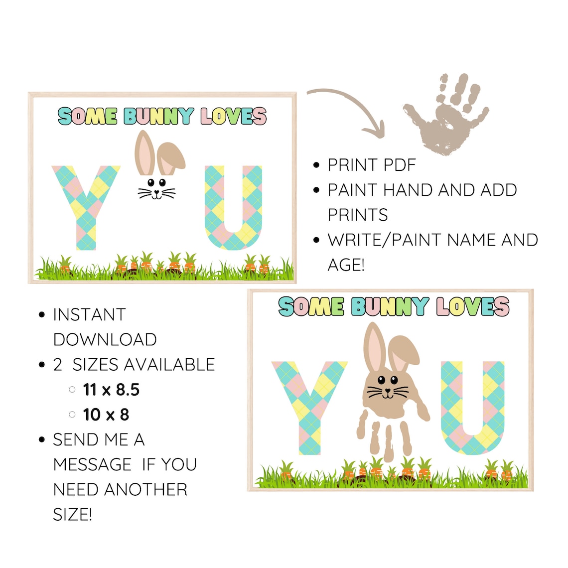 Easter HANDPRINT ART, Printable Easter Bunny Handprint Craft, Easter ...