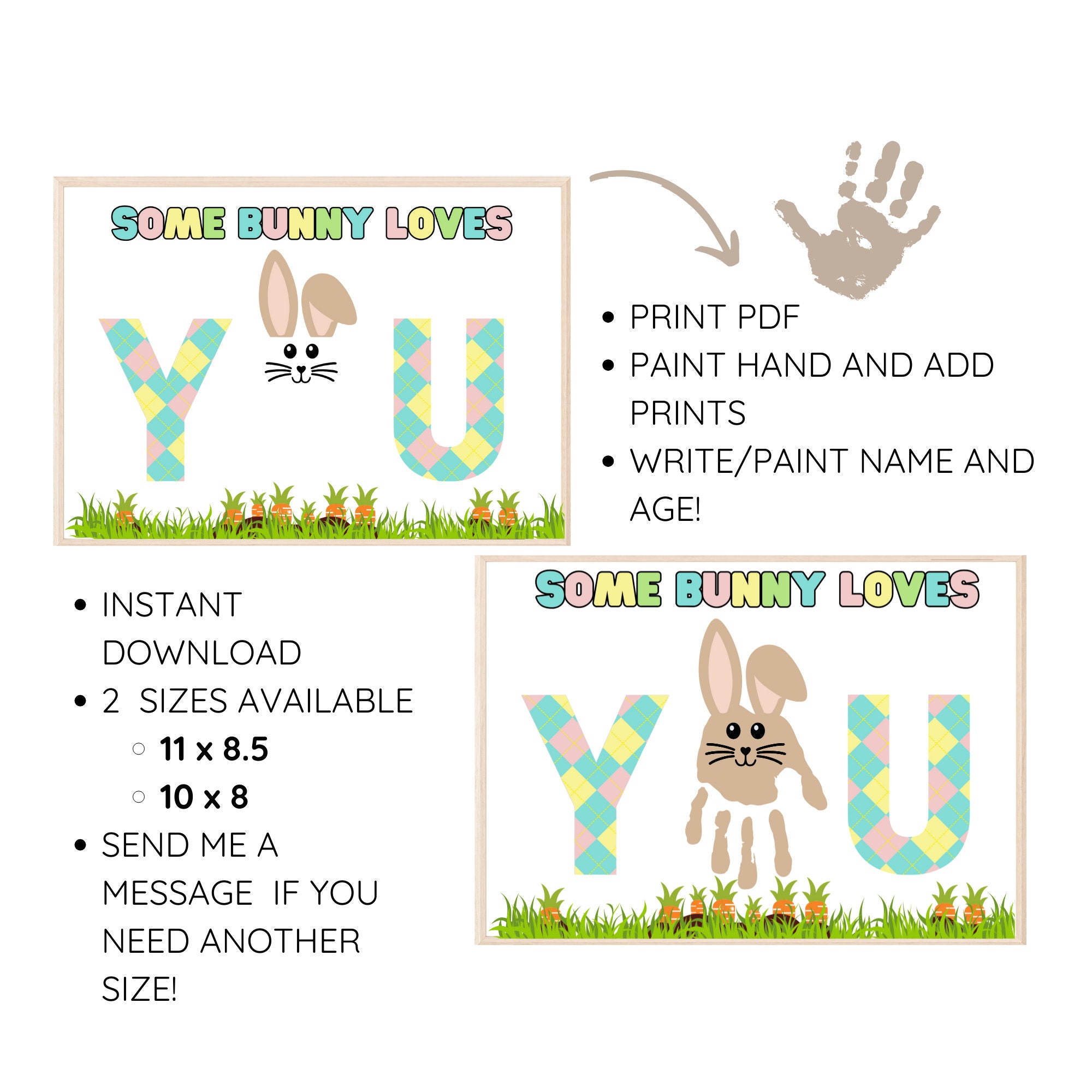 Easter HANDPRINT ART, Printable Easter Bunny Handprint Craft, Easter ...