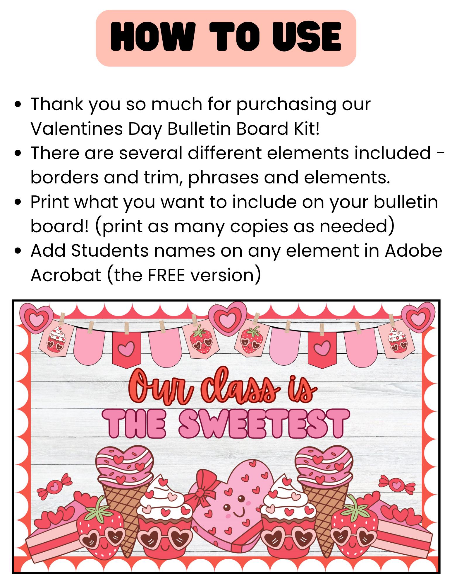 Valentine's Day Bulletin Board Kit: February Classroom Decor (printable ...