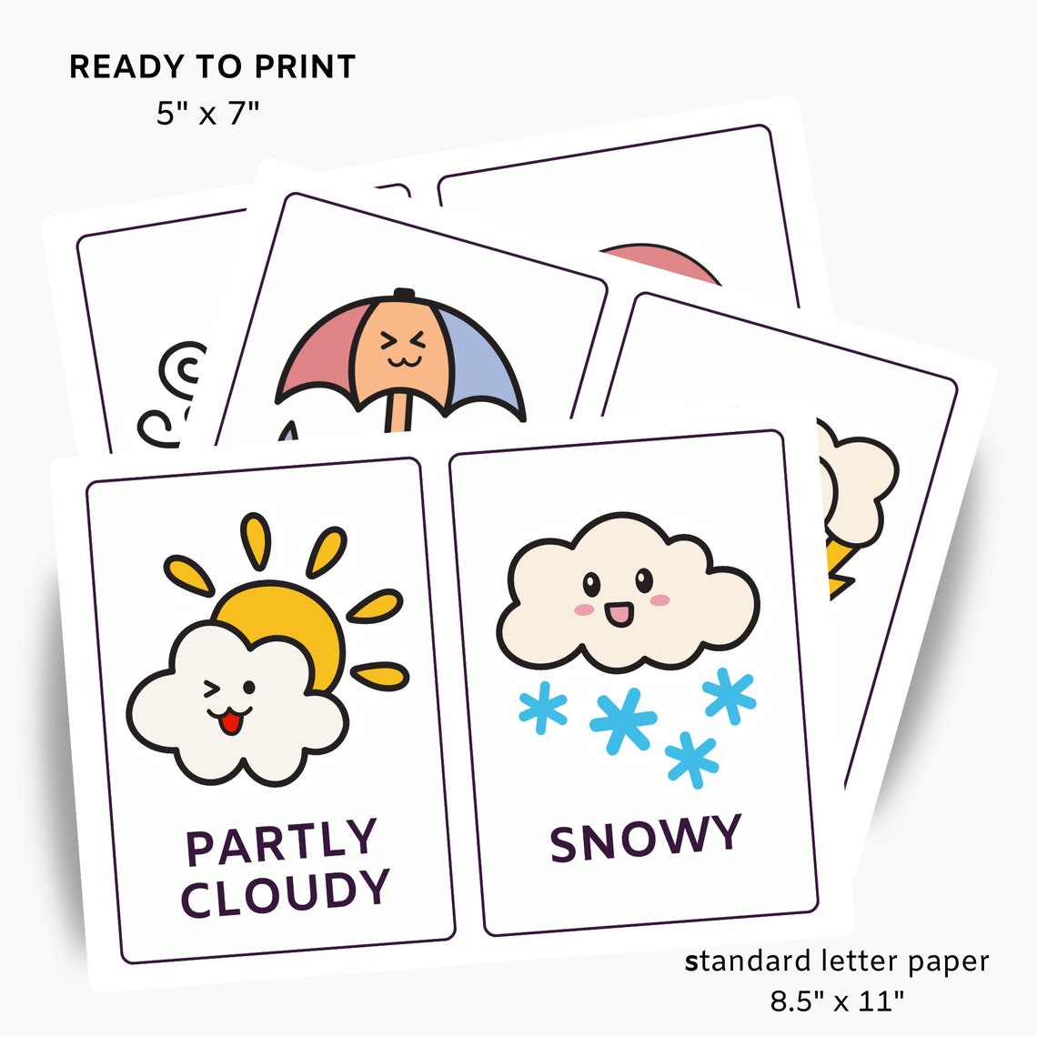8 Weather Cards Preschool Weather Chart Montessori Flashcards ...