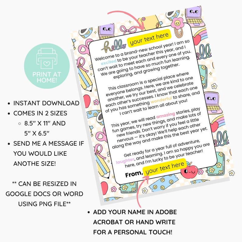 Editable Welcome to School Letter From Teacher (PDF) - Etsy