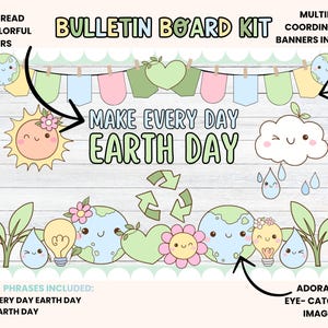 Earth Day Bulletin Board Kit, April Classroom Decor, Printable Recycle ...
