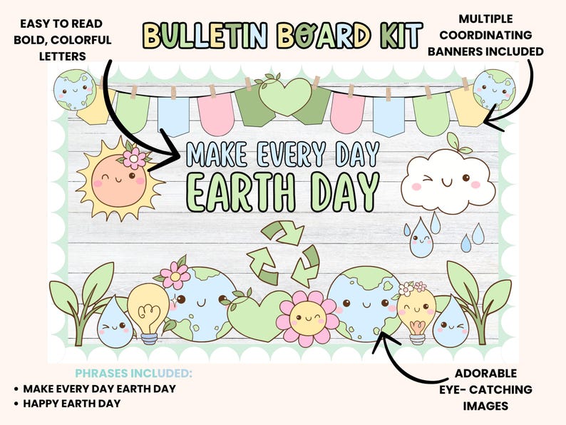 Earth Day Bulletin Board Kit: Recycle Theme Classroom Decor (printable ...