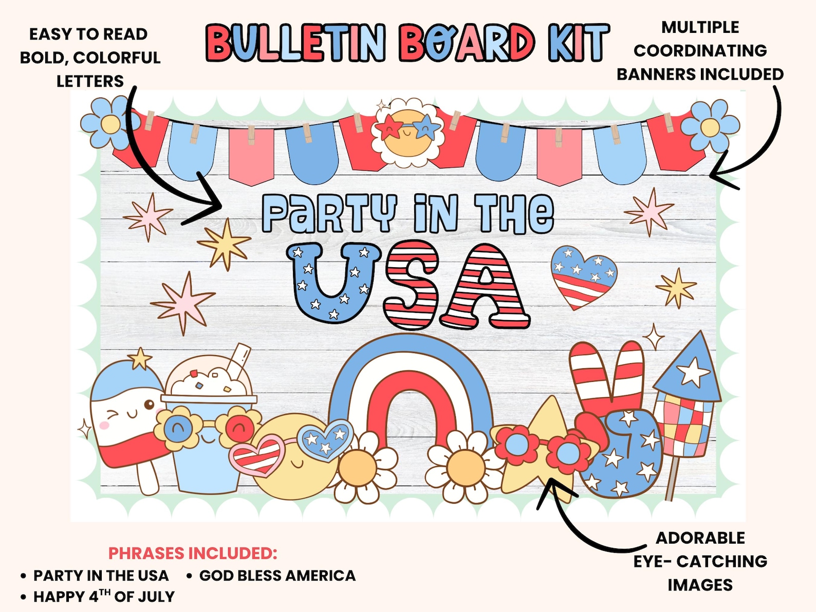 4th of July Bulletin Board Kit: Patriotic Classroom Decor (printable ...