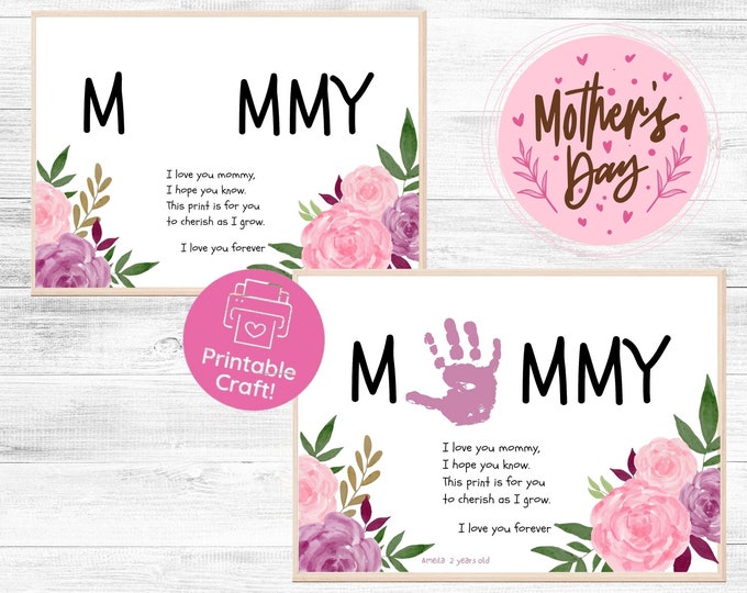 Mothers Day Handprint Craft for Kids Printable, DIY Mommy Card Art ...