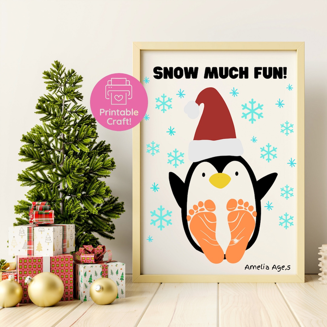 Penguin Handprint Art, Christmas Printable Handprint Art, Christmas ...